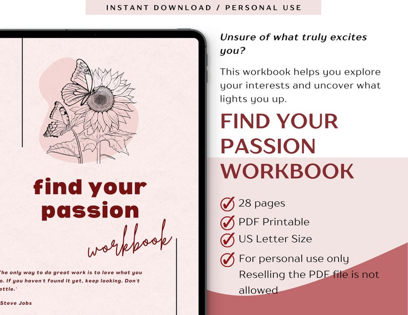 Find Your Passion Workbook for Personal Use | PDF Printable and Digital ...