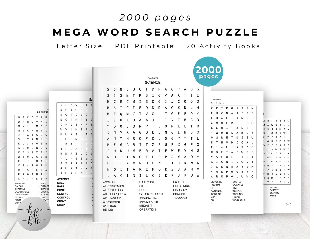 Word Search 2000+ Pages Bundle Printable Puzzle Game With Solution for ...