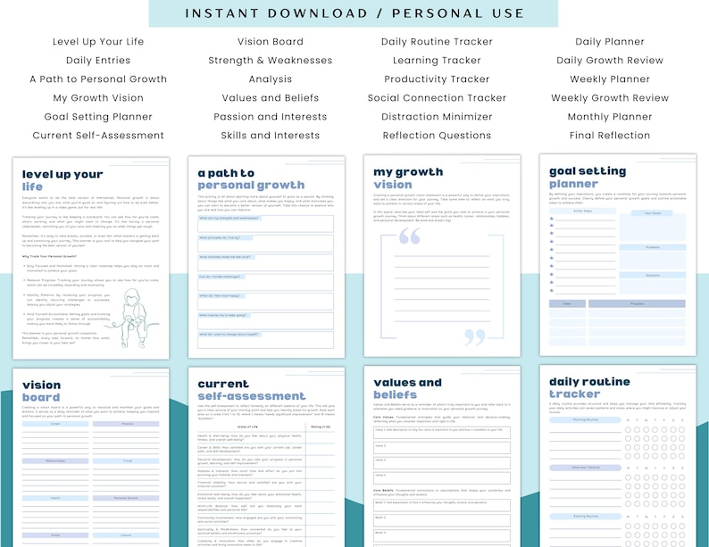 Personal Growth Planner for Personal Use | PDF Printable and Digital ...