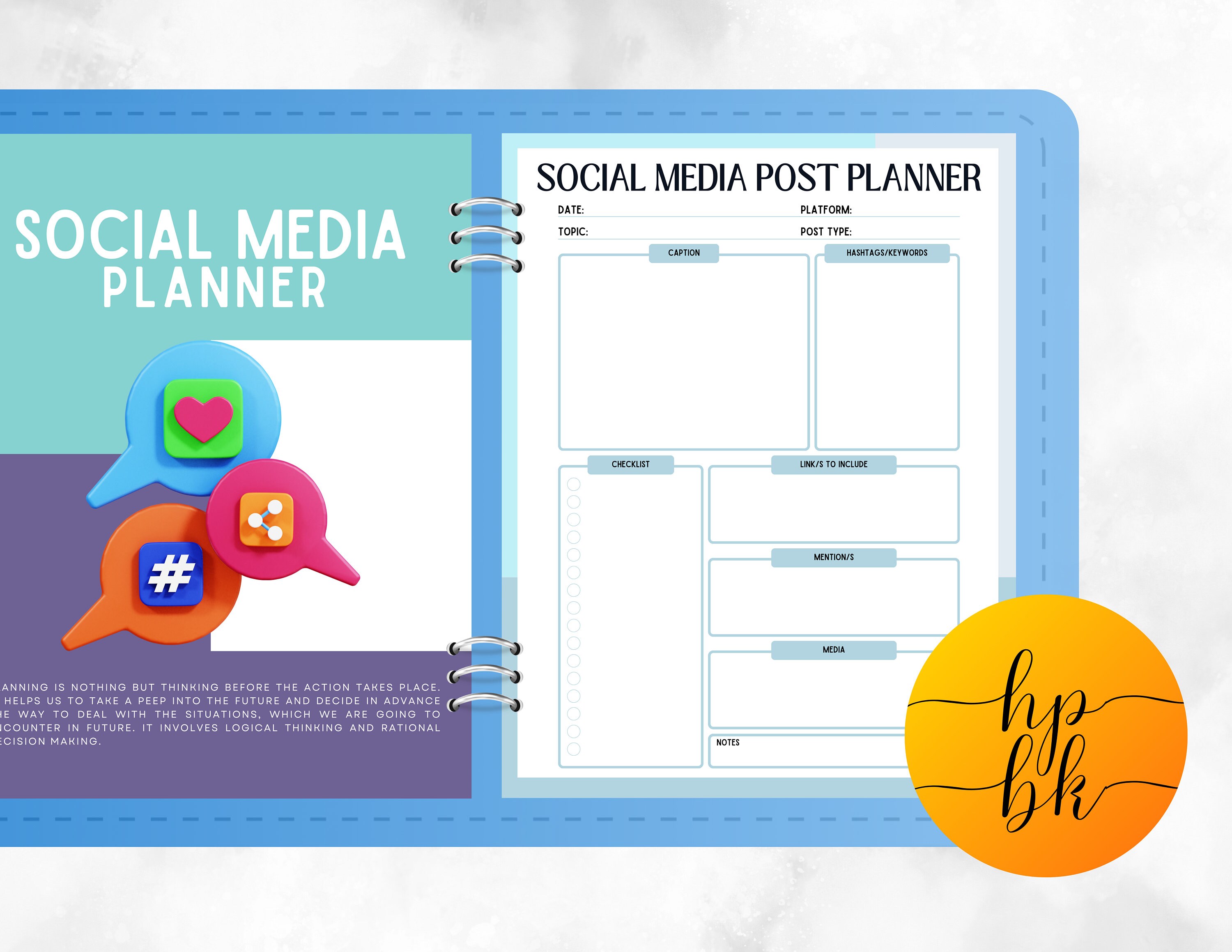 Social Media Planner Printable, Social Media Manager Creative Planner ...