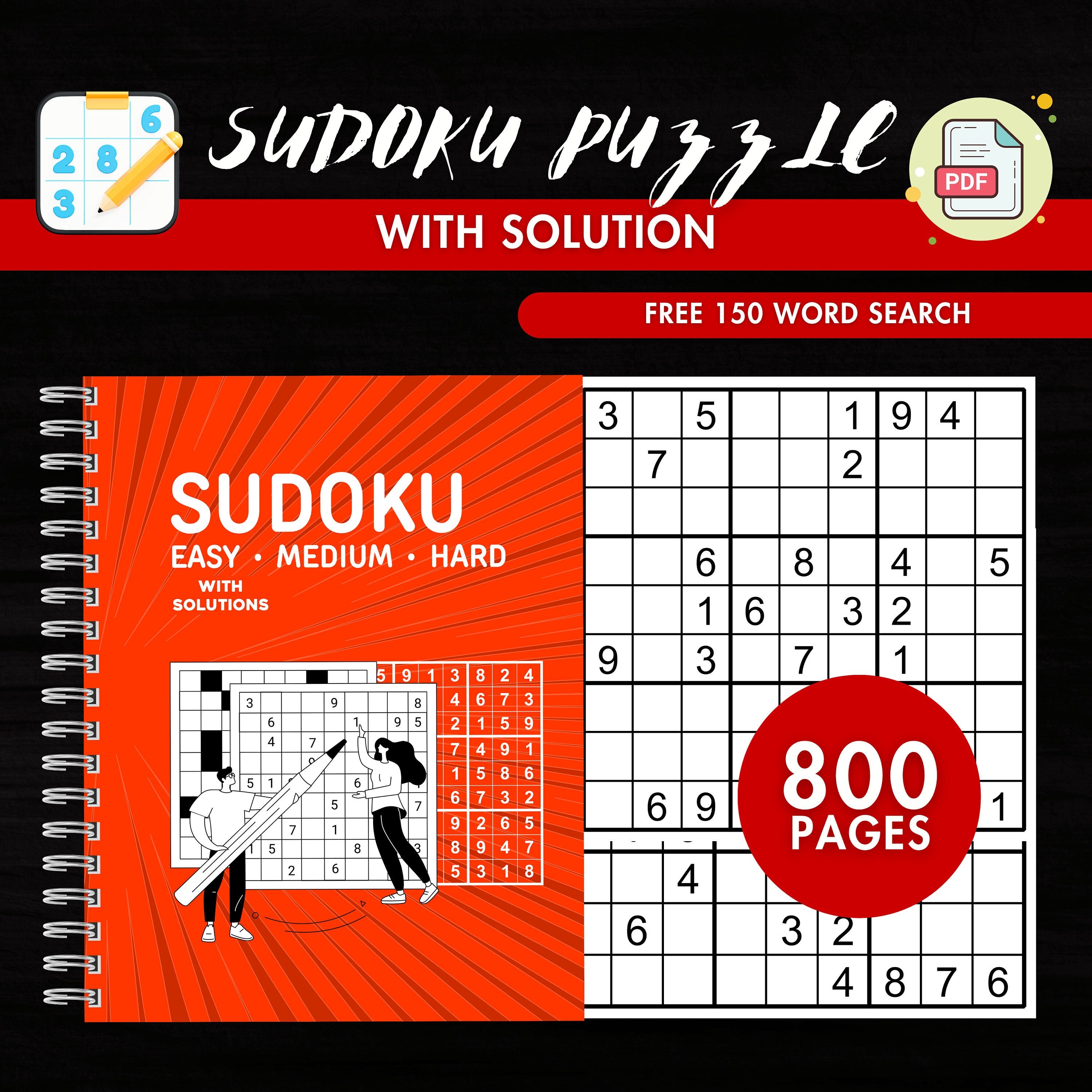 800 Sudoku Printable Puzzle Book Activity Game Bundle With Solution ...