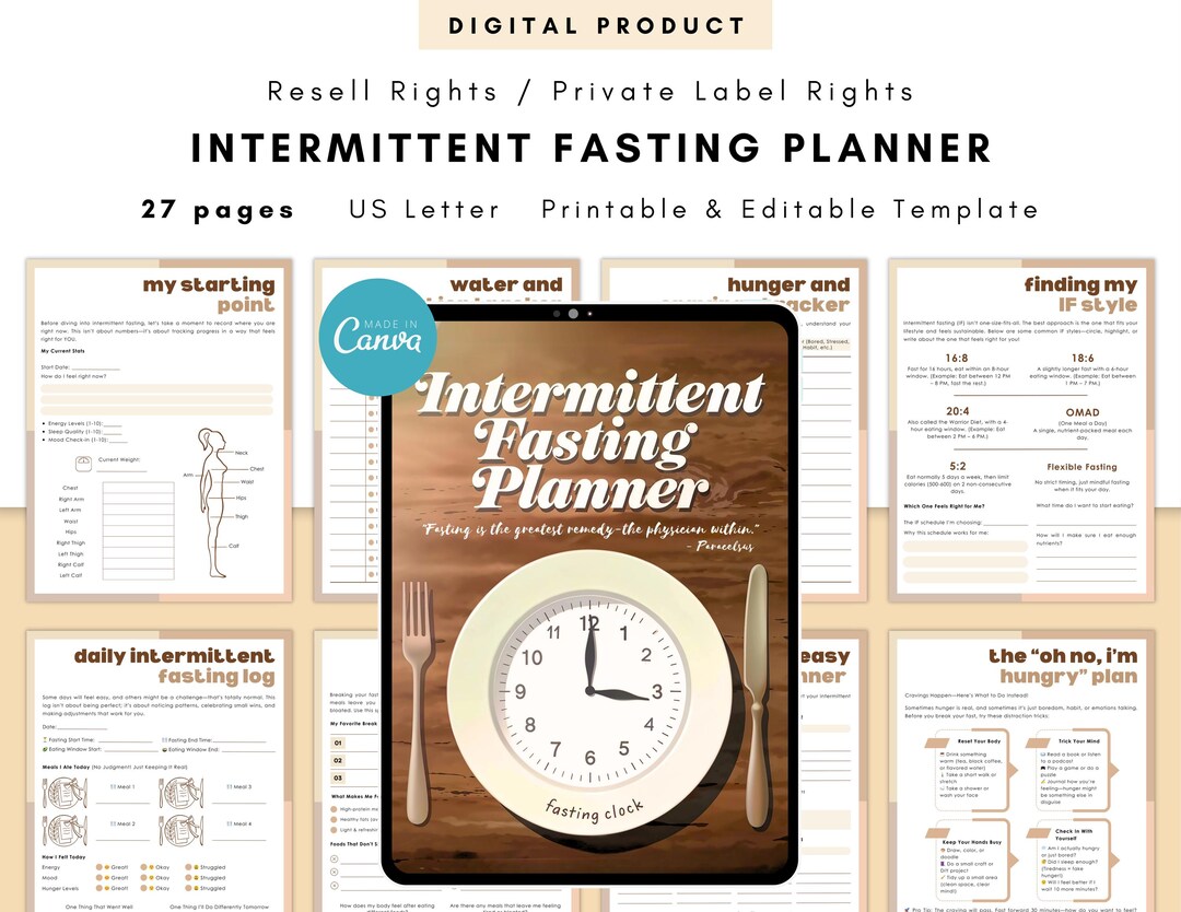 PLR / Resell Intermittent Fasting Planner, Printable and Editable ...