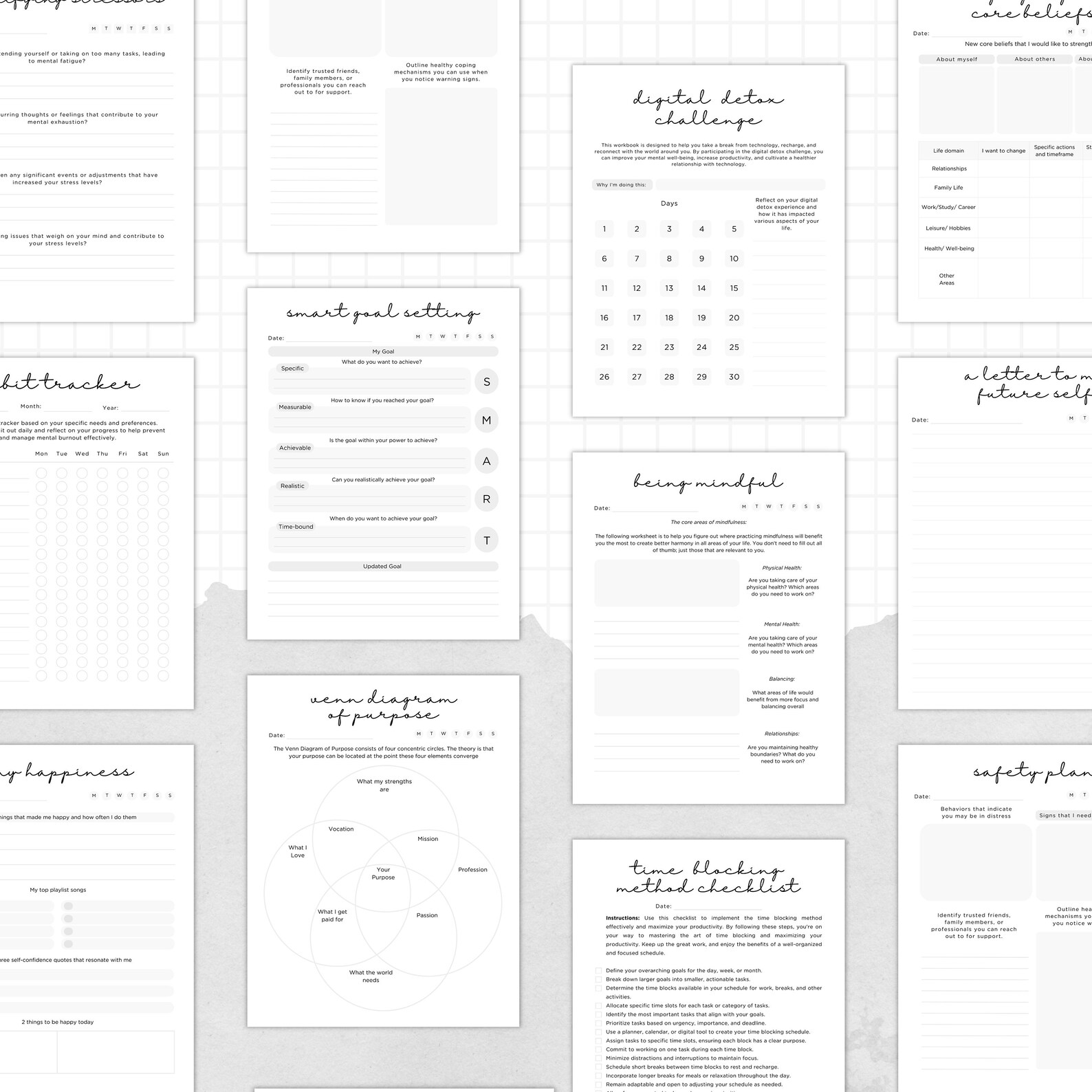 Mental Burnout Workbook Printable Minimalist, Wellness Journal, Coping ...