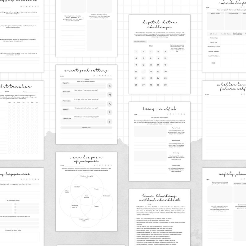 Mental Burnout Workbook Printable Minimalist, Wellness Journal, Coping ...