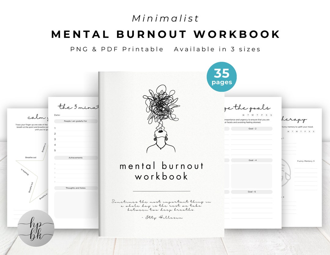 Mental Burnout Workbook Printable Minimalist, Wellness Journal, Coping ...