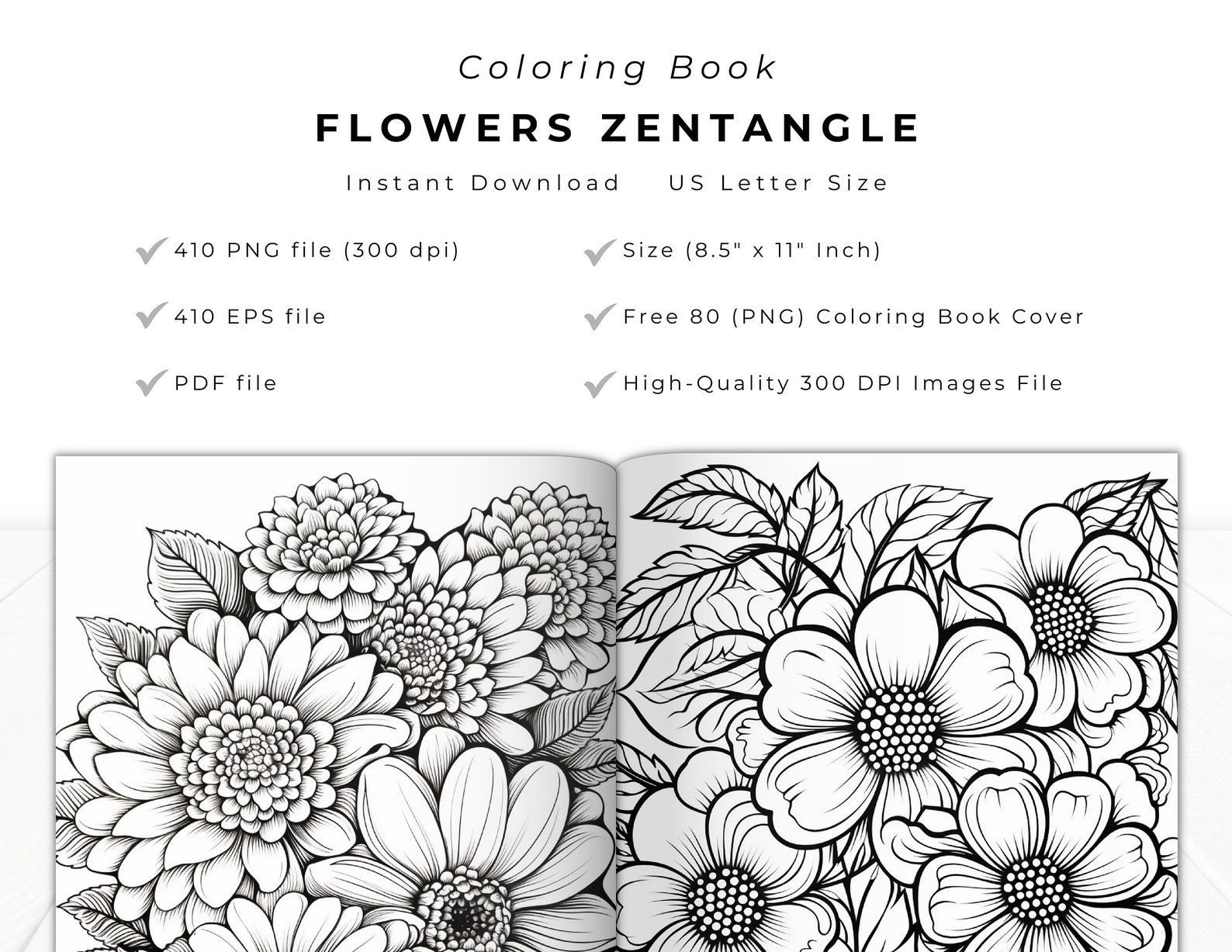 Flowers Zentangle Coloring Book Bundle Printable for KDP Interior ...