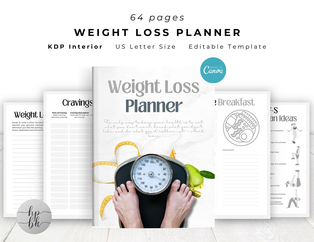 Weight Loss Planner for KDP Interior Printable Journal and Editable ...