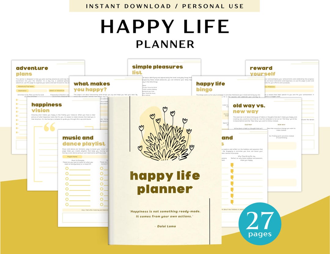 Happy Life Planner for Personal Use | PDF Printable and Digital Use | Positivity Planner | Happy ...
