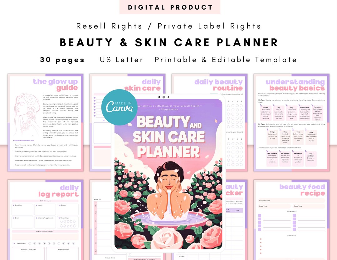 PLR / Resell Beauty and Skin Care Planner, Printable and Editable ...