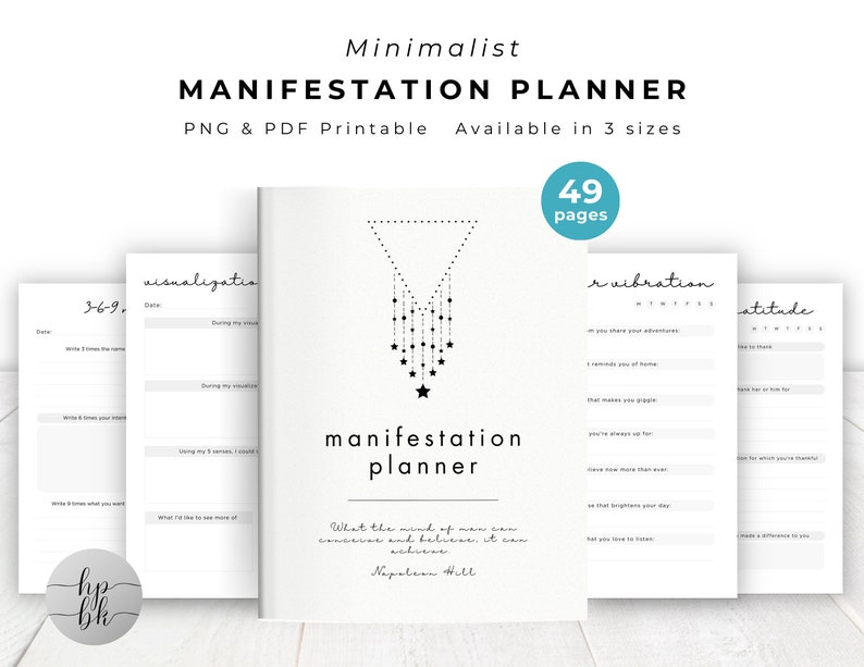 Manifestation Planner Printable Minimalist, Digital Manifestation ...