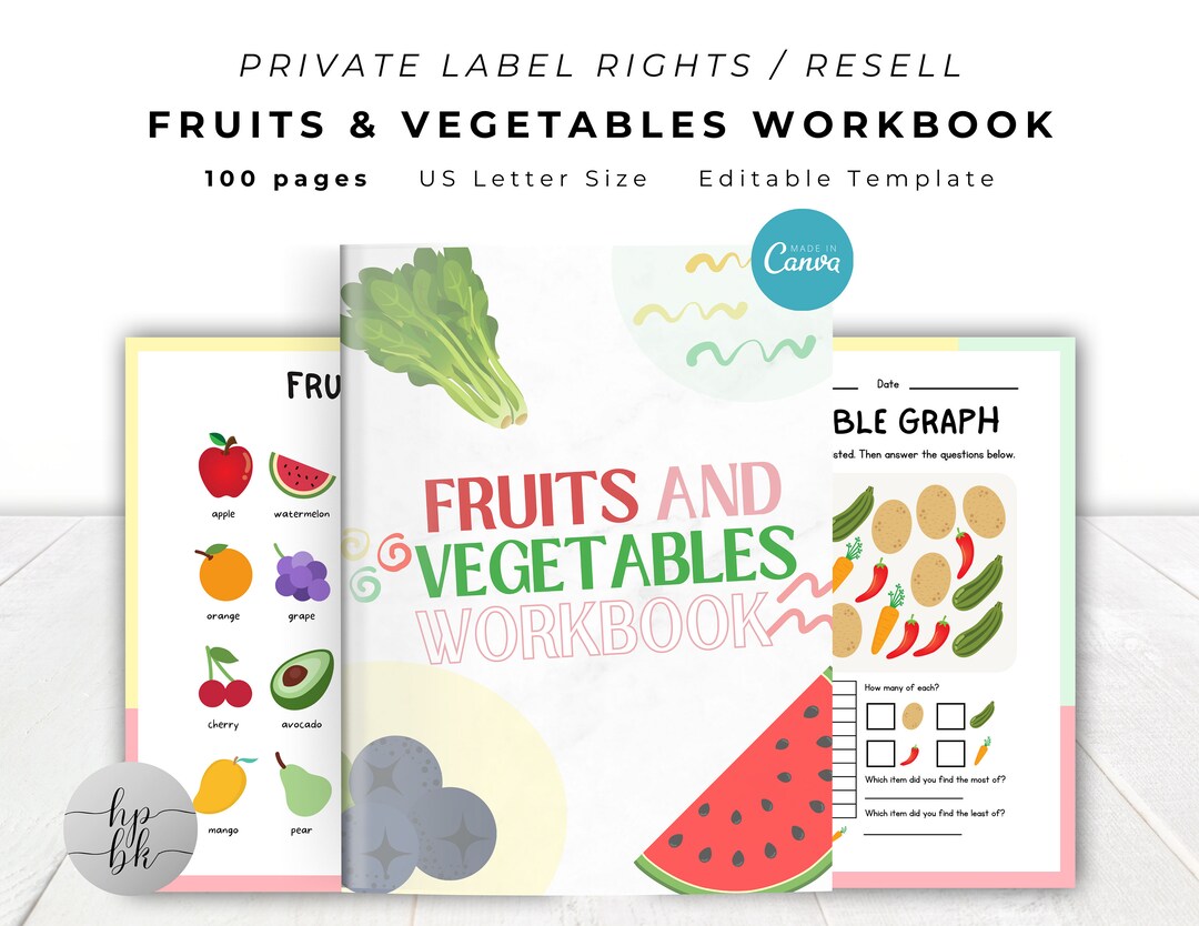 PLR / Resell Fruits and Vegetables Workbook Commercial Use Printable ...
