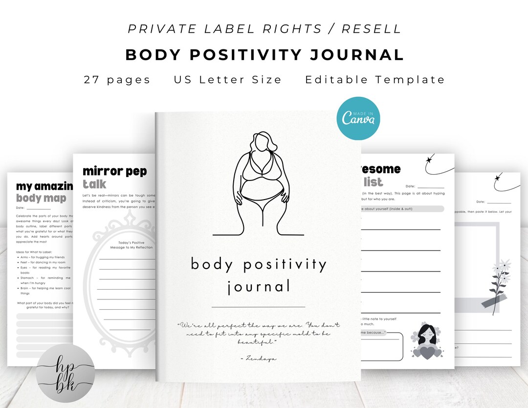 PLR / Resell Body Positivity Journal for Commercial Use, Printable and ...