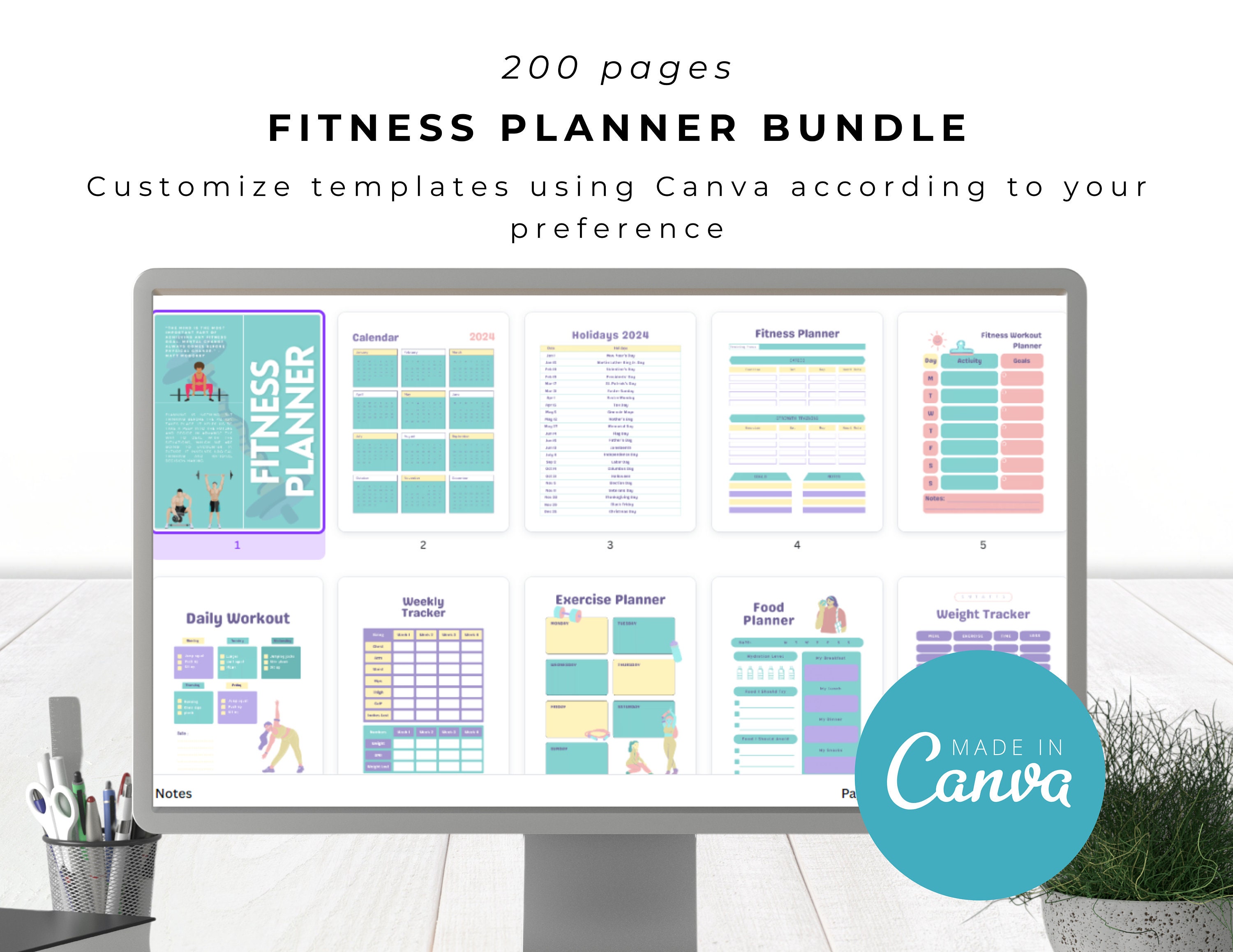 2024 Fitness Planner Bundle Editable for KDP Template, Weight Loss ...