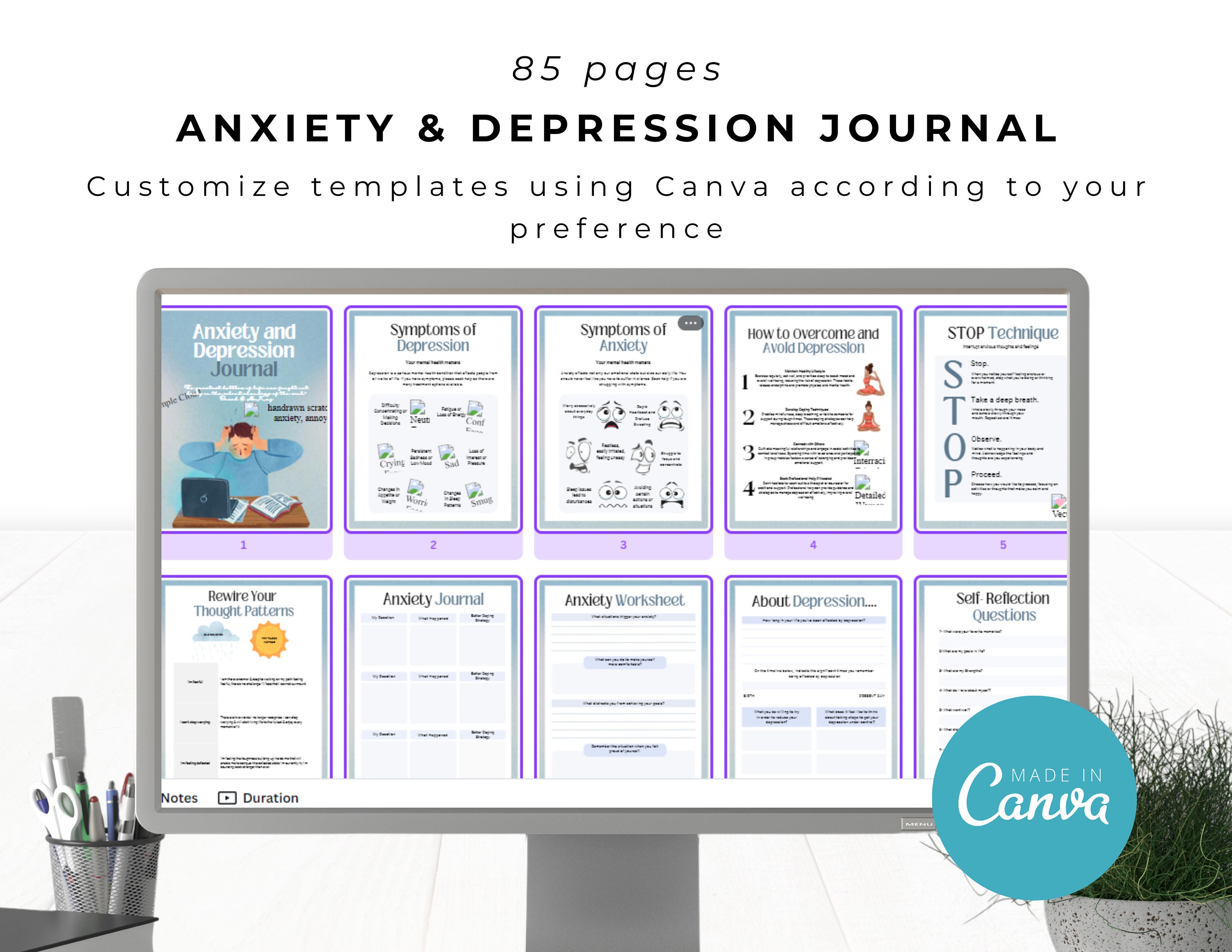 Anxiety and Depression Journal Printable and Editable Template for KDP ...