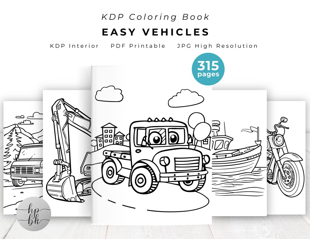 Easy Vehicle Coloring Pages for Kids Printable for KDP Interior, Cute ...