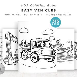 Easy Vehicle Coloring Pages for Kids Printable for KDP Interior, Cute ...