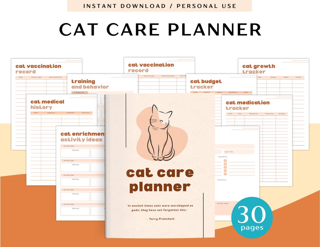 Cat Care Planner for Personal Use | PDF Printable and Digital Use | Pet ...