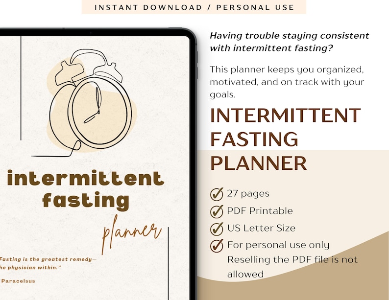 Intermittent Fasting Planner for Personal Use | PDF Printable and ...