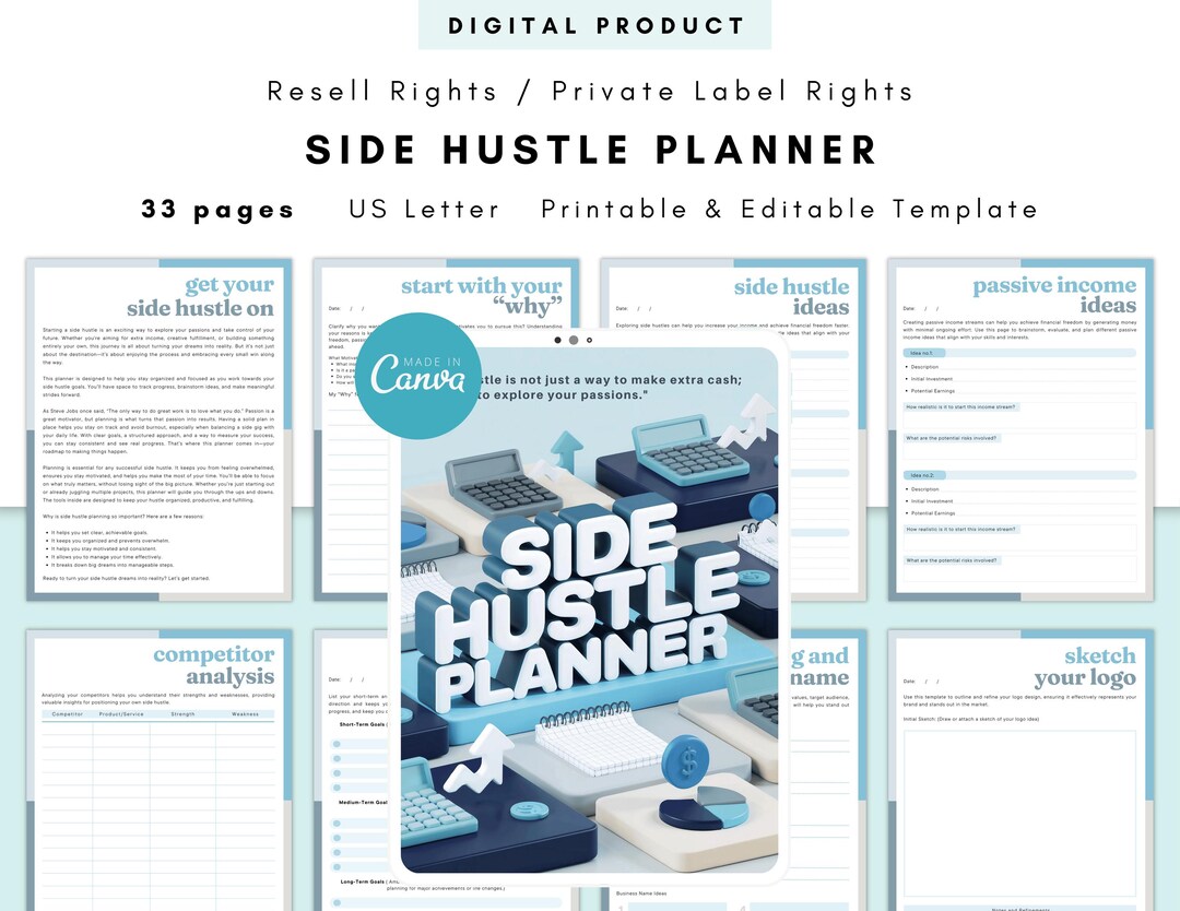 PLR / Resell Side Hustle Planner, Printable and Editable Template ...