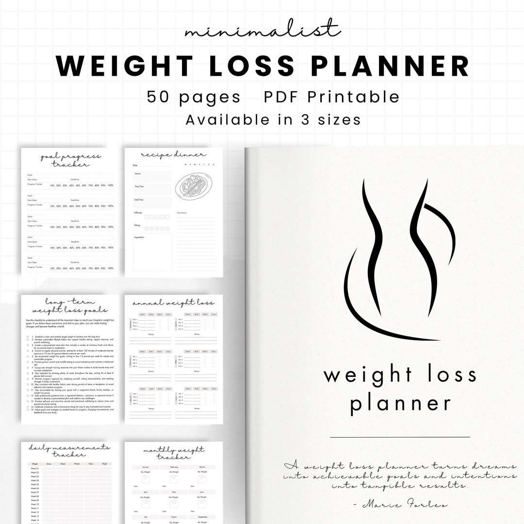 Weight Loss Planner Printable Minimalist Weight Loss Tracker Journal