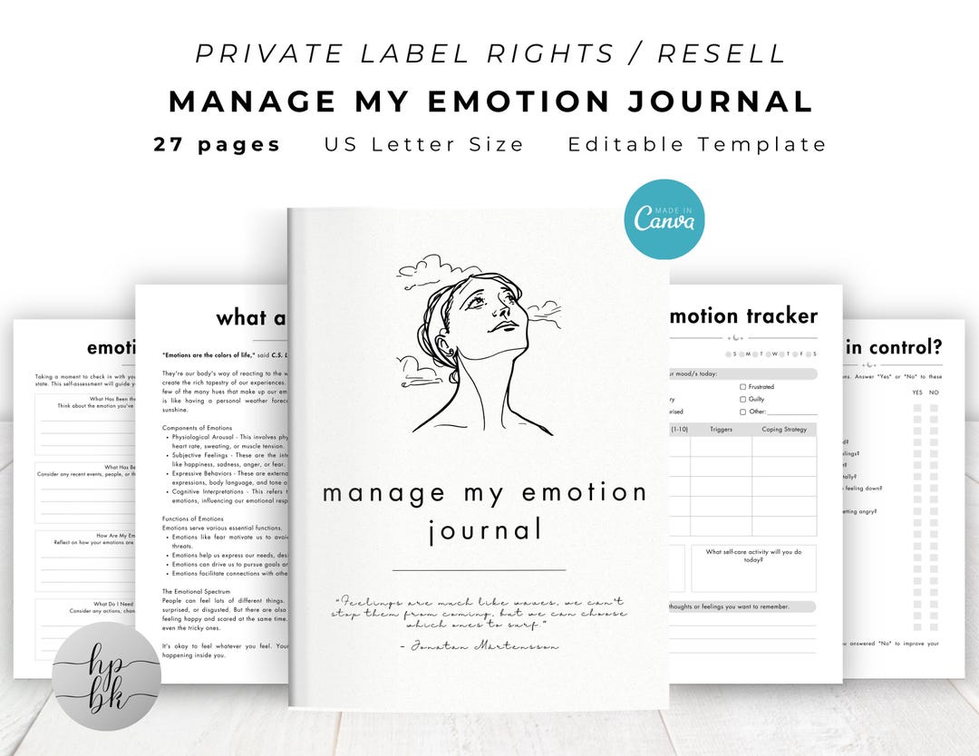 PLR / Resell Manage My Emotion Journal for Commercial Use Printable and ...