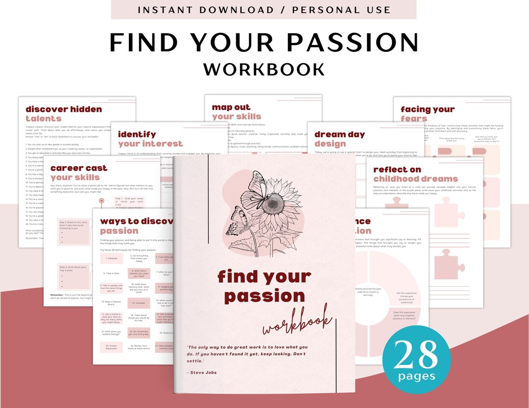 Find Your Passion Workbook for Personal Use | PDF Printable and Digital ...