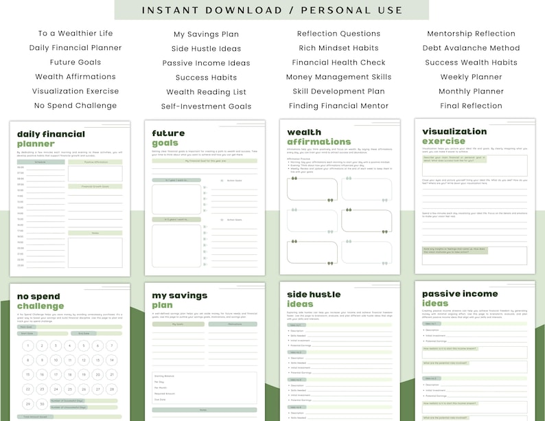 Rich Mindset Planner for Personal Use | PDF Printable and Digital Use ...