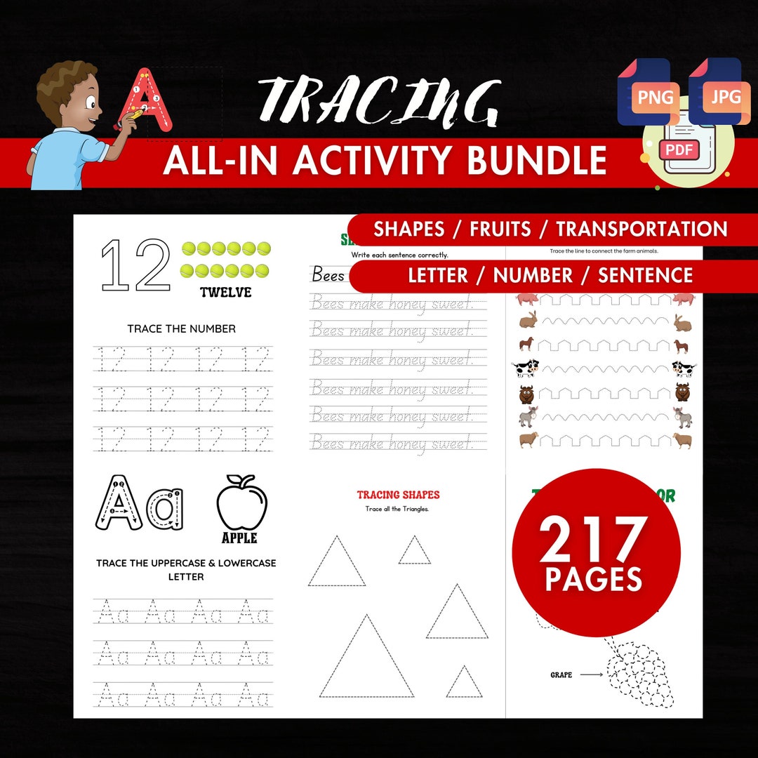 Tracing Activity Worksheet Bundle for Kids, Toddlers, Preschool ...