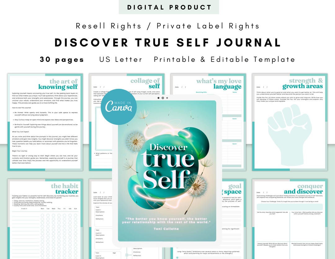 PLR / Resell Discover True Self Journal, Printable and Editable ...