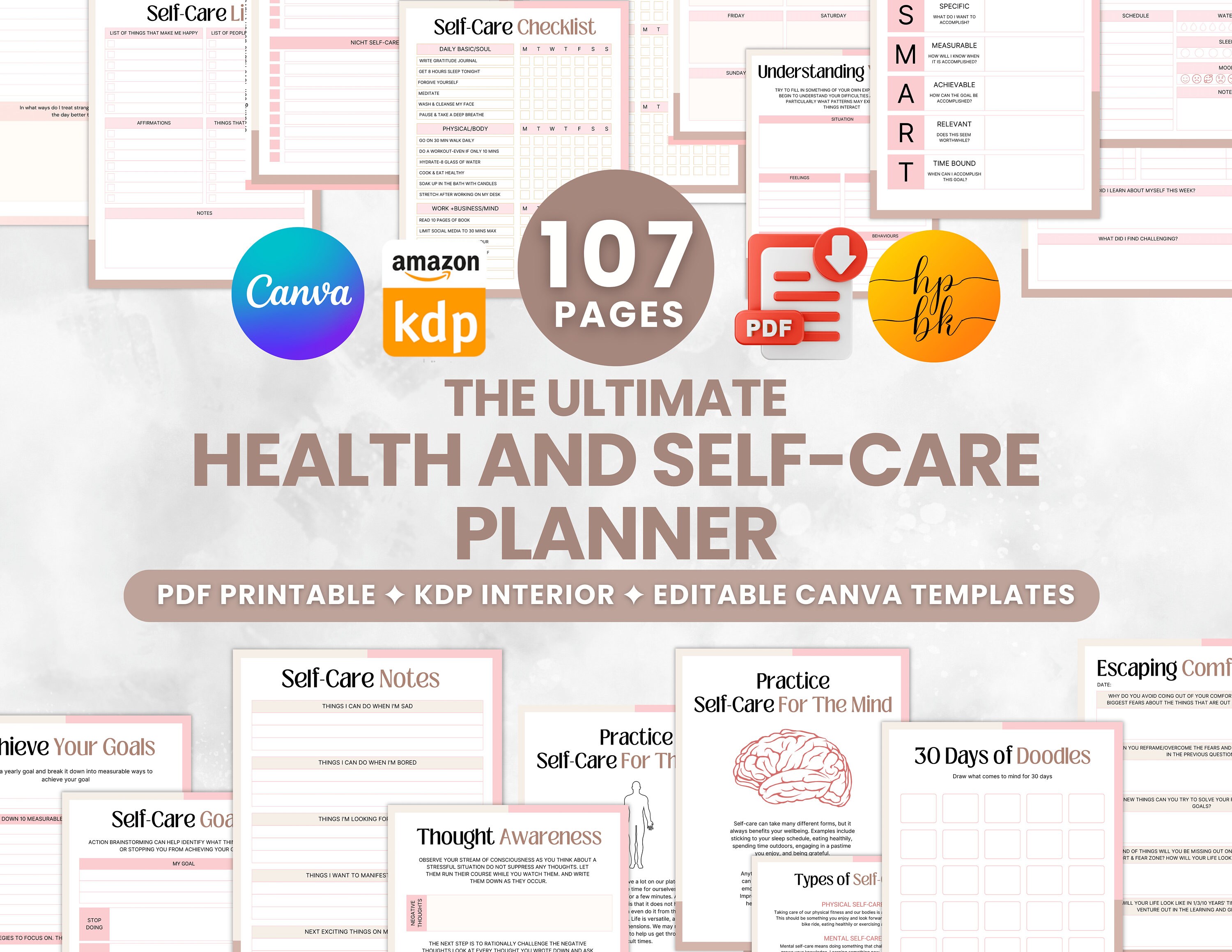 Health and Self-care Planner Printable and Editable Template for KDP ...