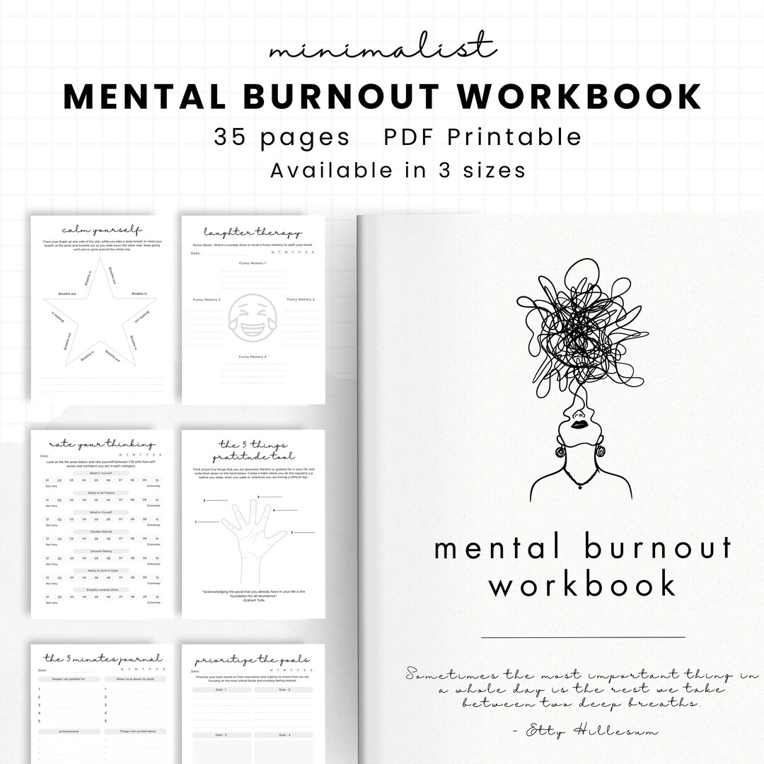 Mental Burnout Workbook Printable Minimalist, Wellness Journal, Coping ...