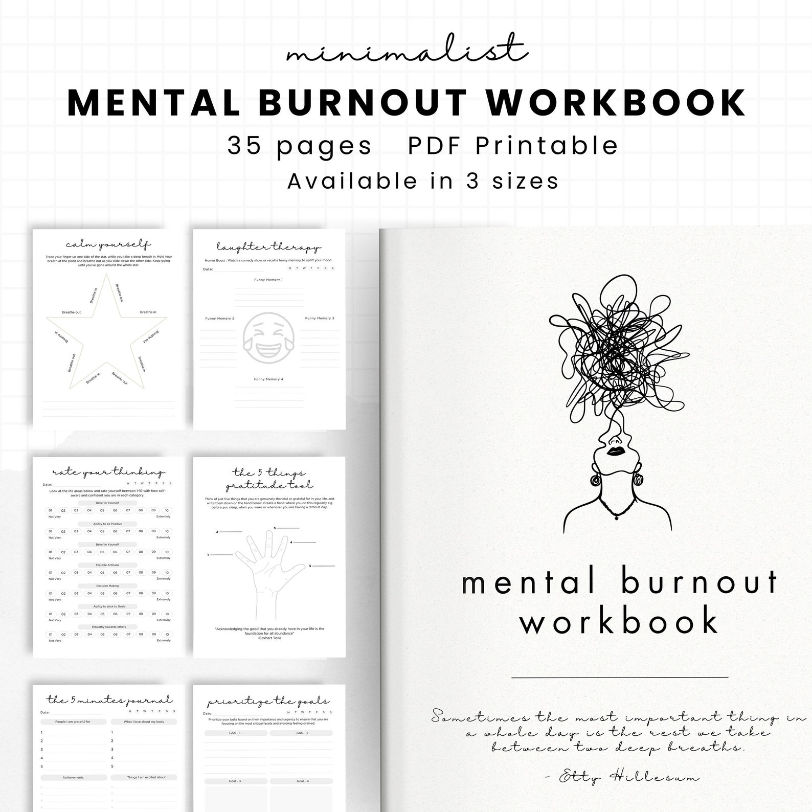 Mental Burnout Workbook Printable Minimalist, Wellness Journal, Coping ...