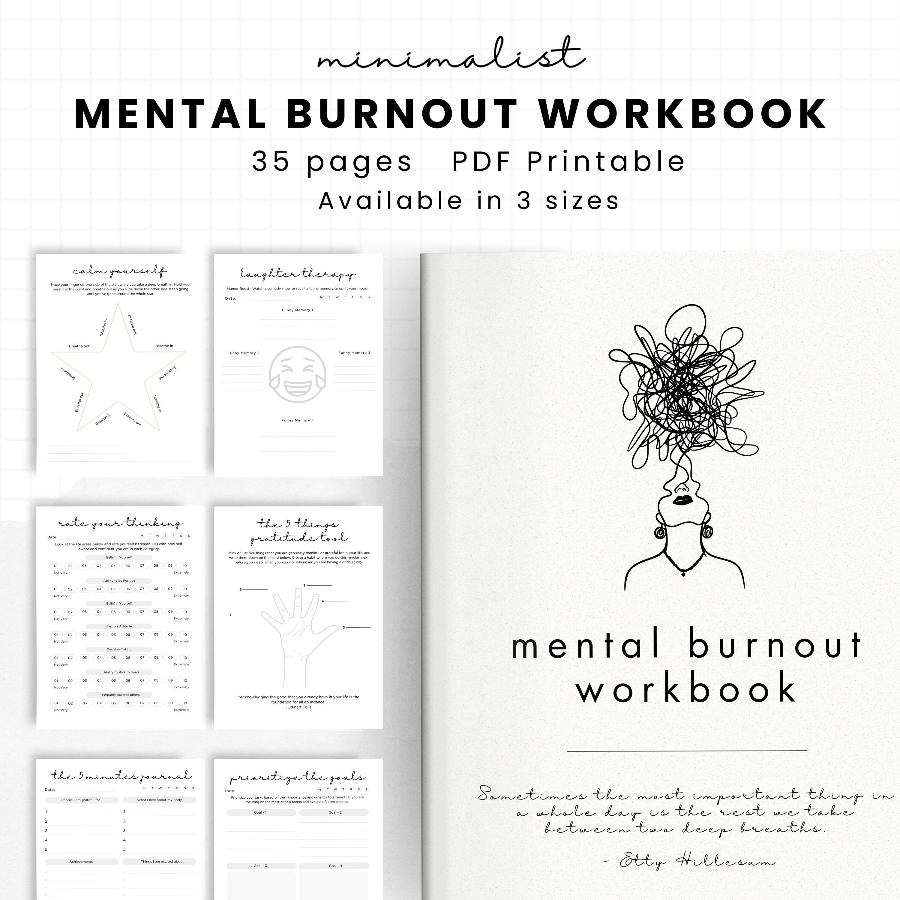 Mental Burnout Workbook Printable Minimalist, Wellness Journal, Coping ...