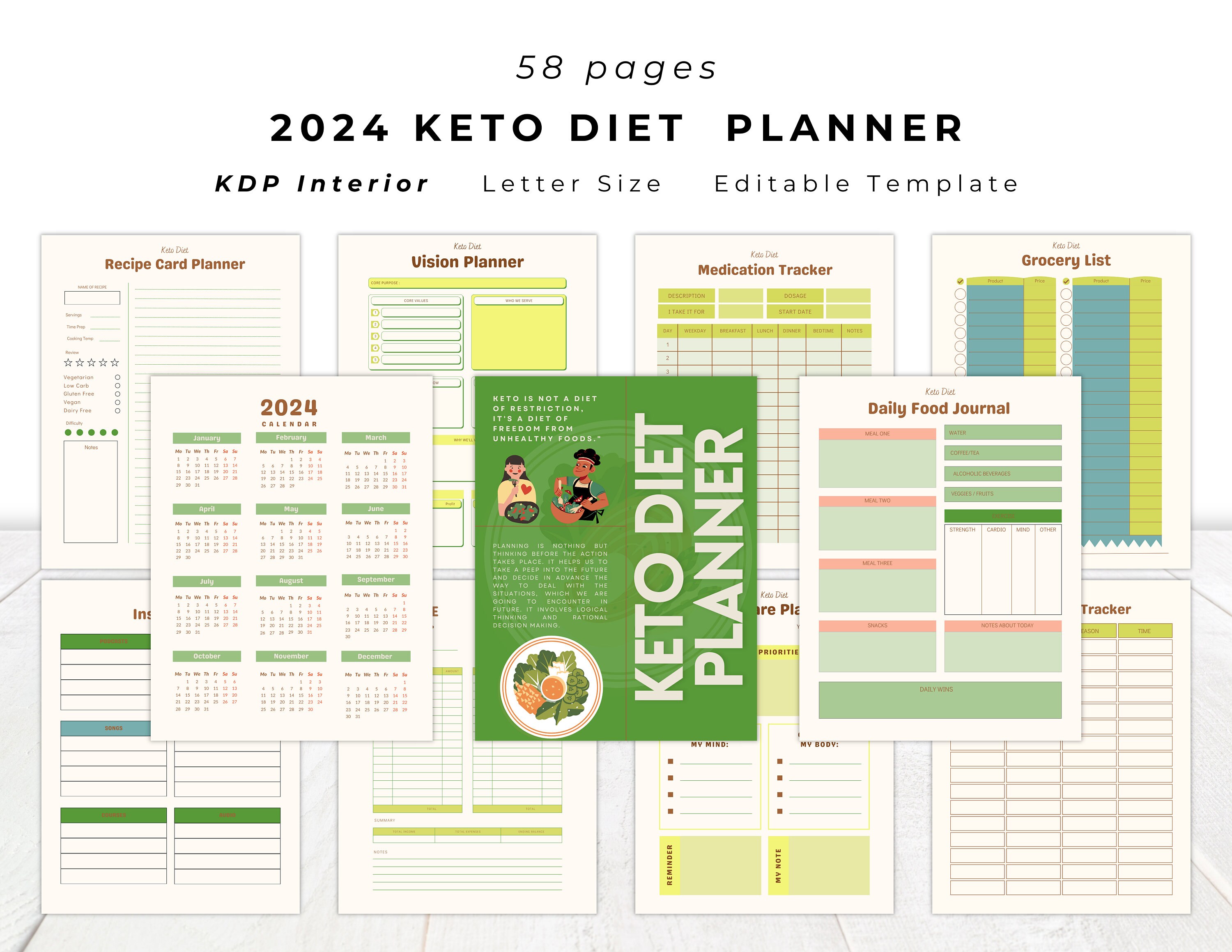 2024 Fitness Planner Bundle Editable for KDP Template, Weight Loss ...