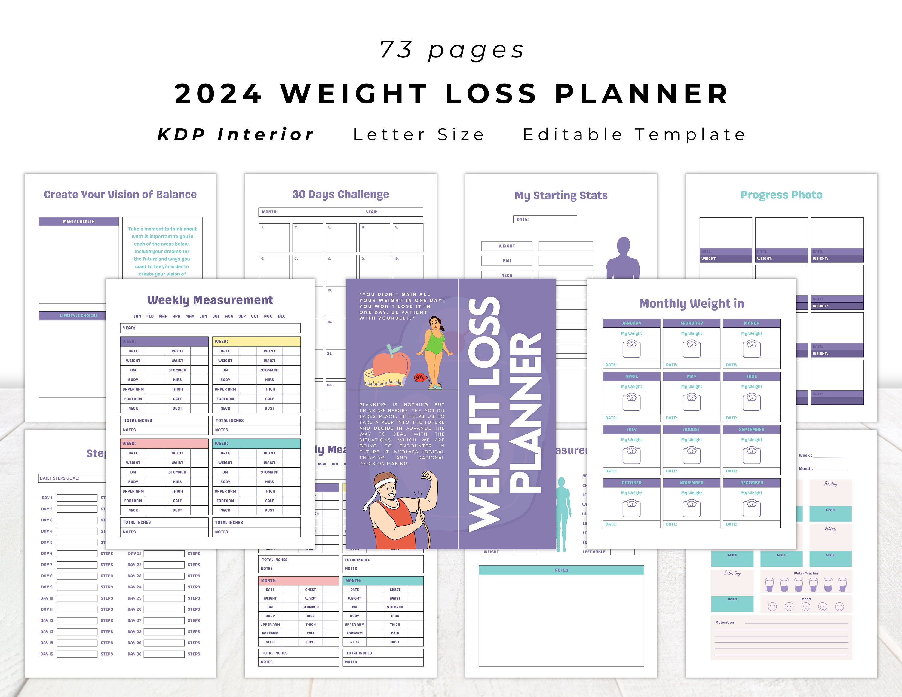 2024 Fitness Planner Bundle Editable for KDP Template, Weight Loss ...