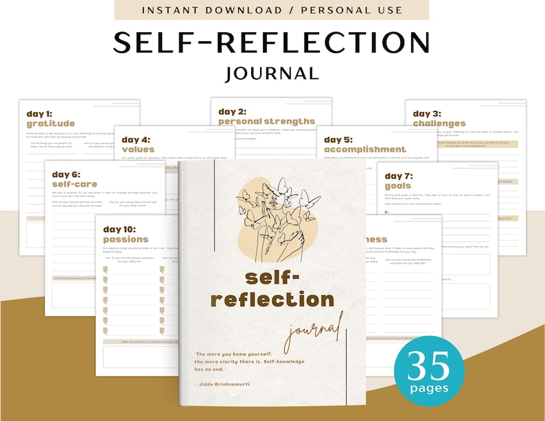 Self-reflection Journal for Personal Use | PDF Printable and Digital ...
