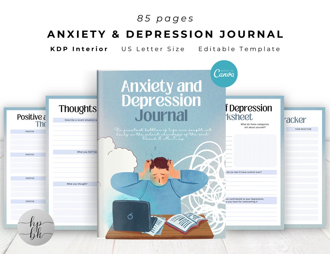 Anxiety and Depression Journal Printable and Editable Template for KDP ...