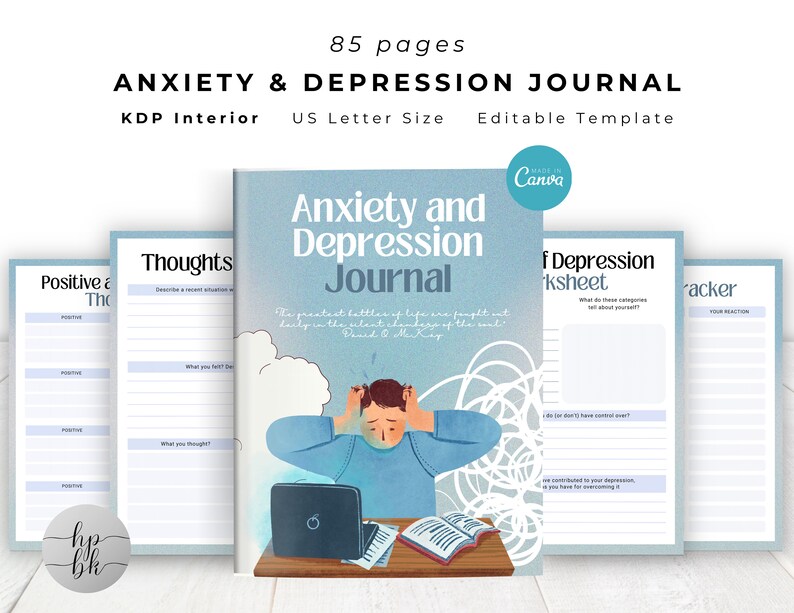 Anxiety and Depression Journal Printable and Editable Template for KDP ...