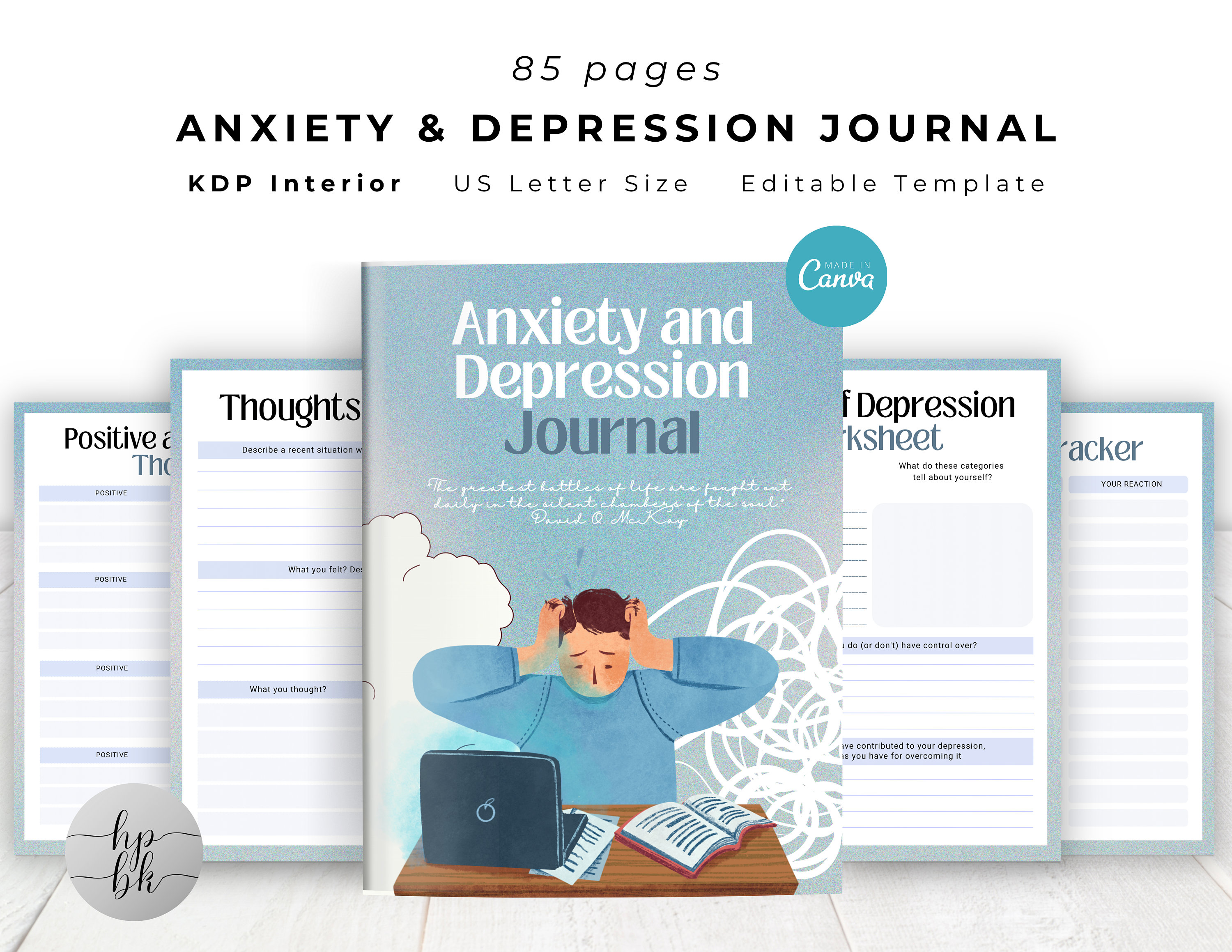 Anxiety and Depression Journal Printable and Editable Template for KDP ...