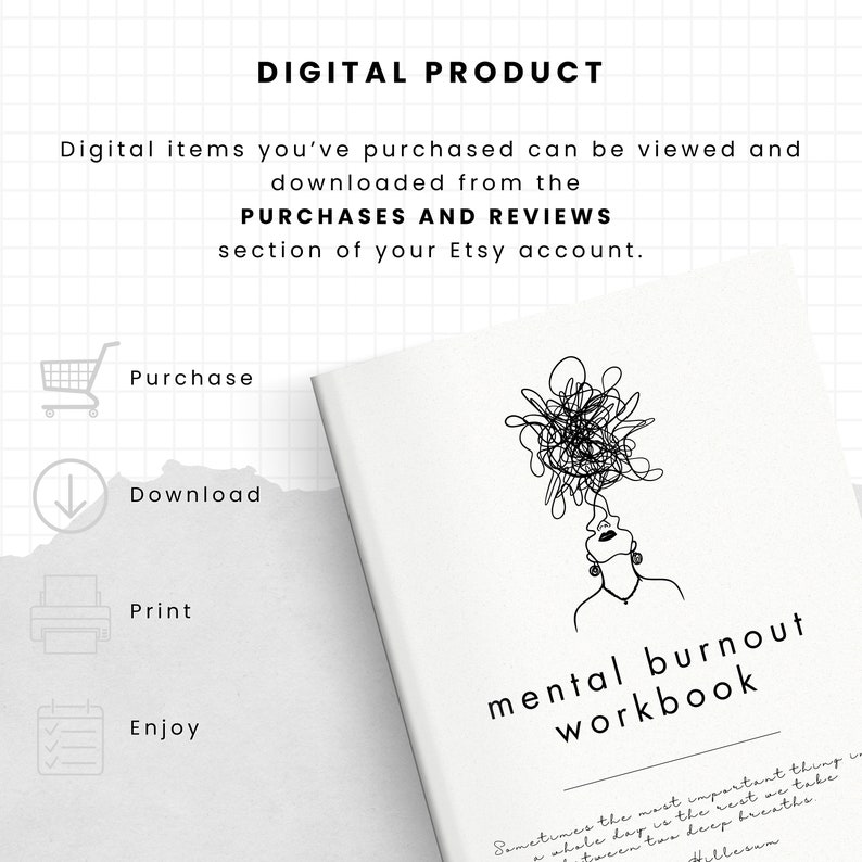 Mental Burnout Workbook Printable Minimalist, Wellness Journal, Coping ...