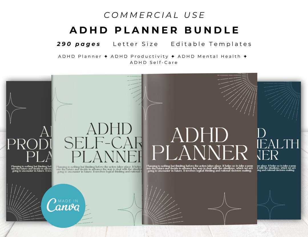ADHD Planner Bundle for Commercial Use, Editable and Printable, Self ...