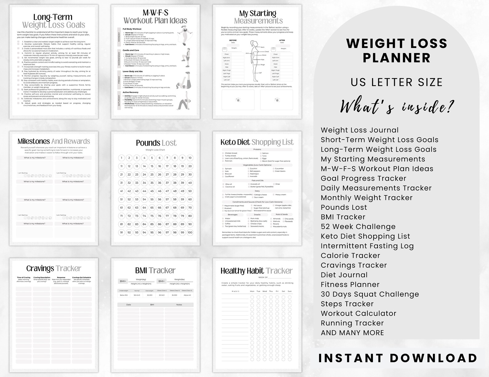 Weight Loss Planner for KDP Interior Printable Journal and Editable ...