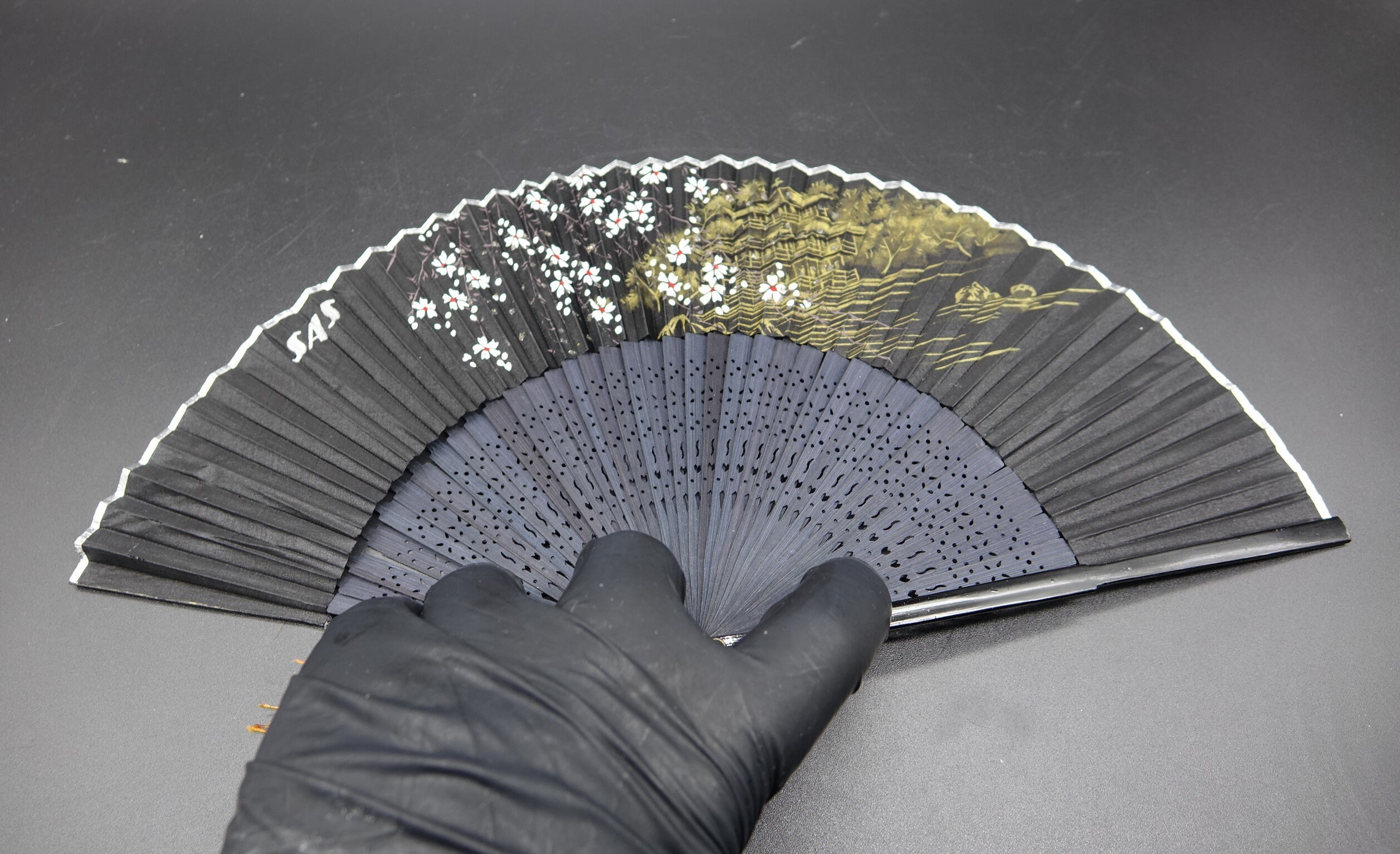 Vintage Skandinavian SAS Folding Paper Hand Fan. Black and Silver Fan ...