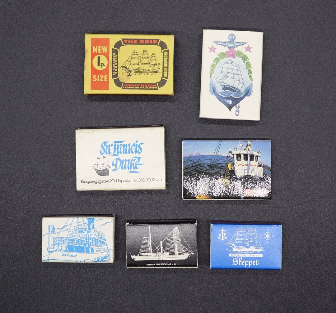 Set of 5 Vintage Matchbox Motif of Ships Sailing With Matches From the ...