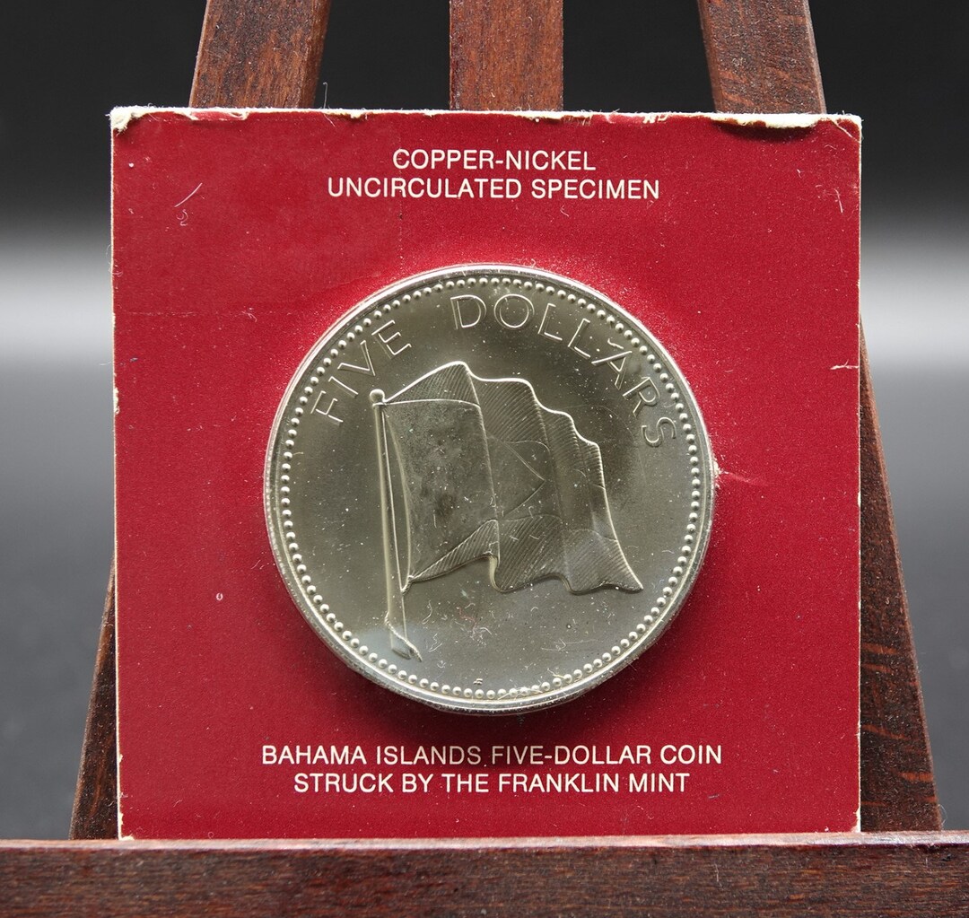 Vintage Bahamas Elizabeth II 5 Dollars 1974 by Franklin Mint. Copper ...