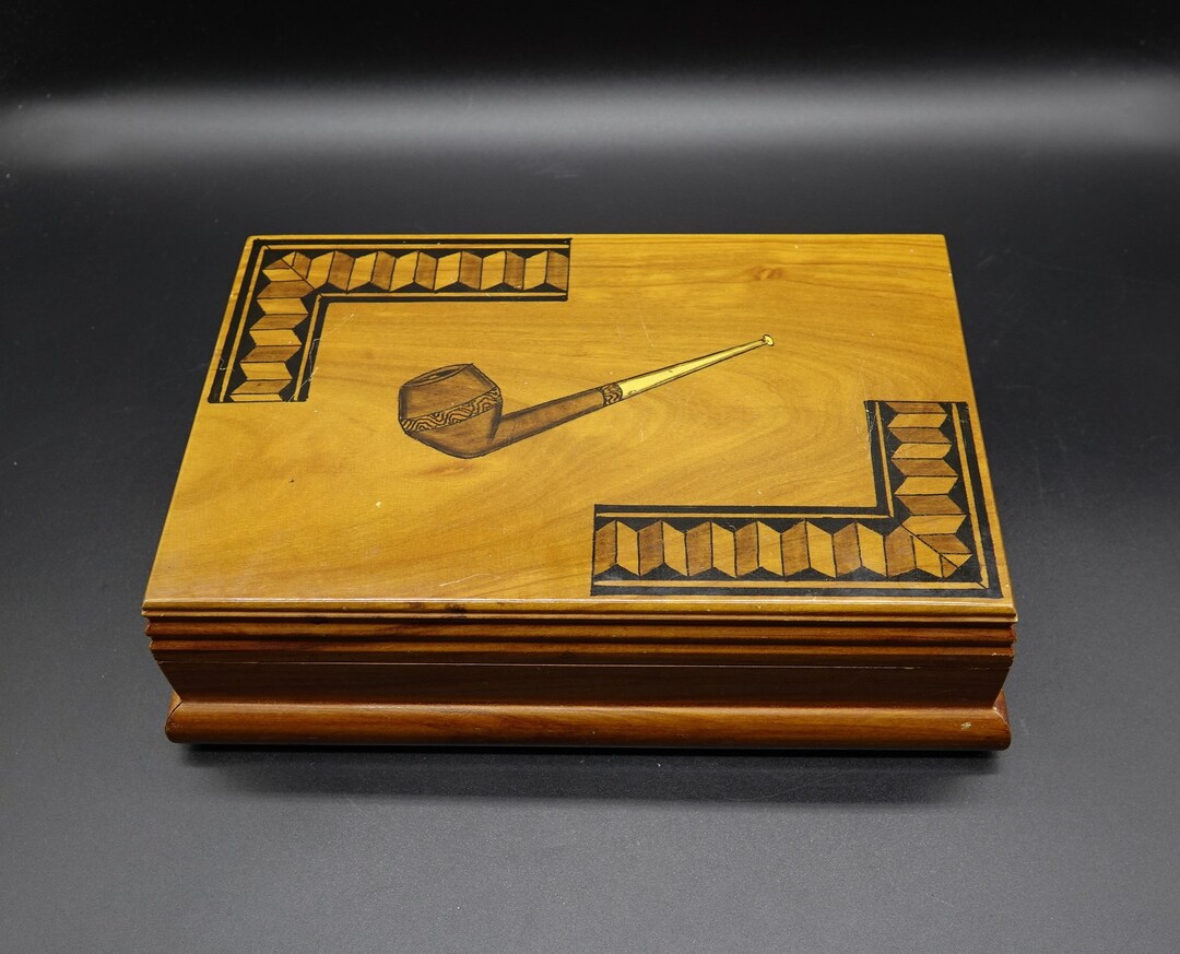 Vintage Inlaid Wood Cigarette / Cigar / Pipe Tobacco Box. Inlaid Wood ...