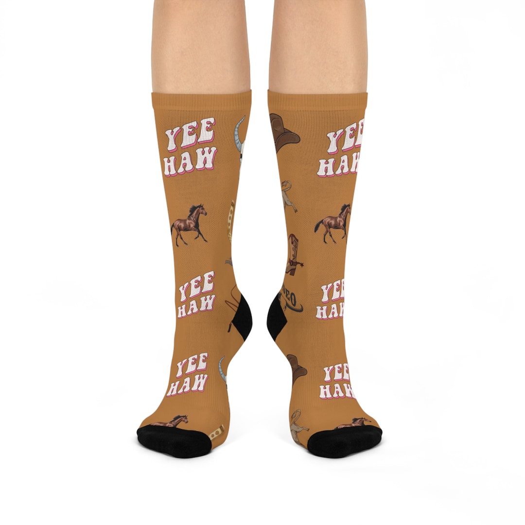 Yee Haw Rodeo Novelty Socks Old West Western Cows and Boots Wild West ...
