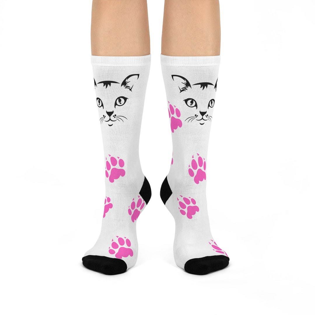 Cat Face Socks With Pink Paw Prints Perfect Gift for Cat Lovers Unisex ...