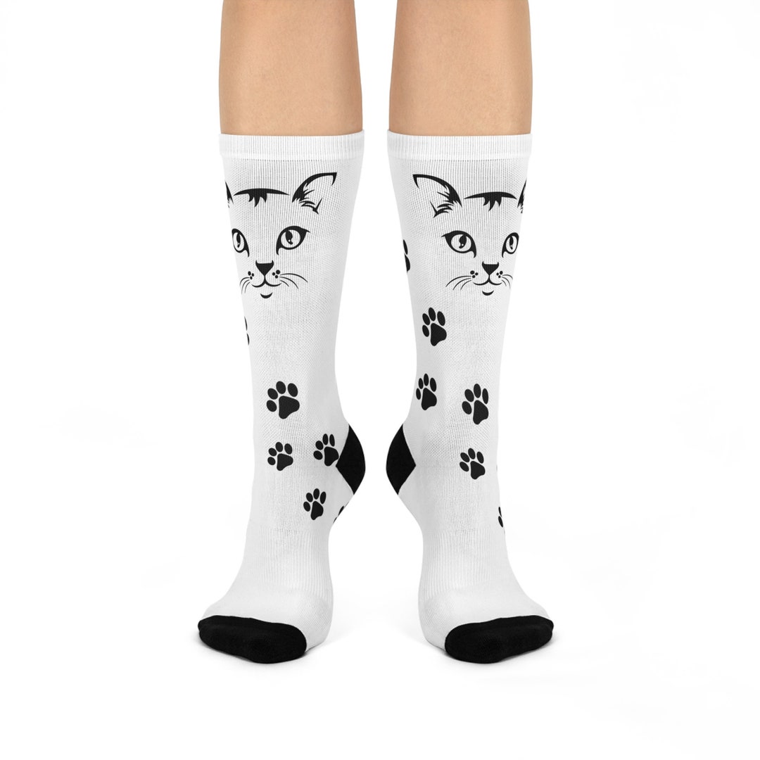 Cat Face Socks With Black Paw Prints Perfect Gift for Cat Lovers Unisex ...