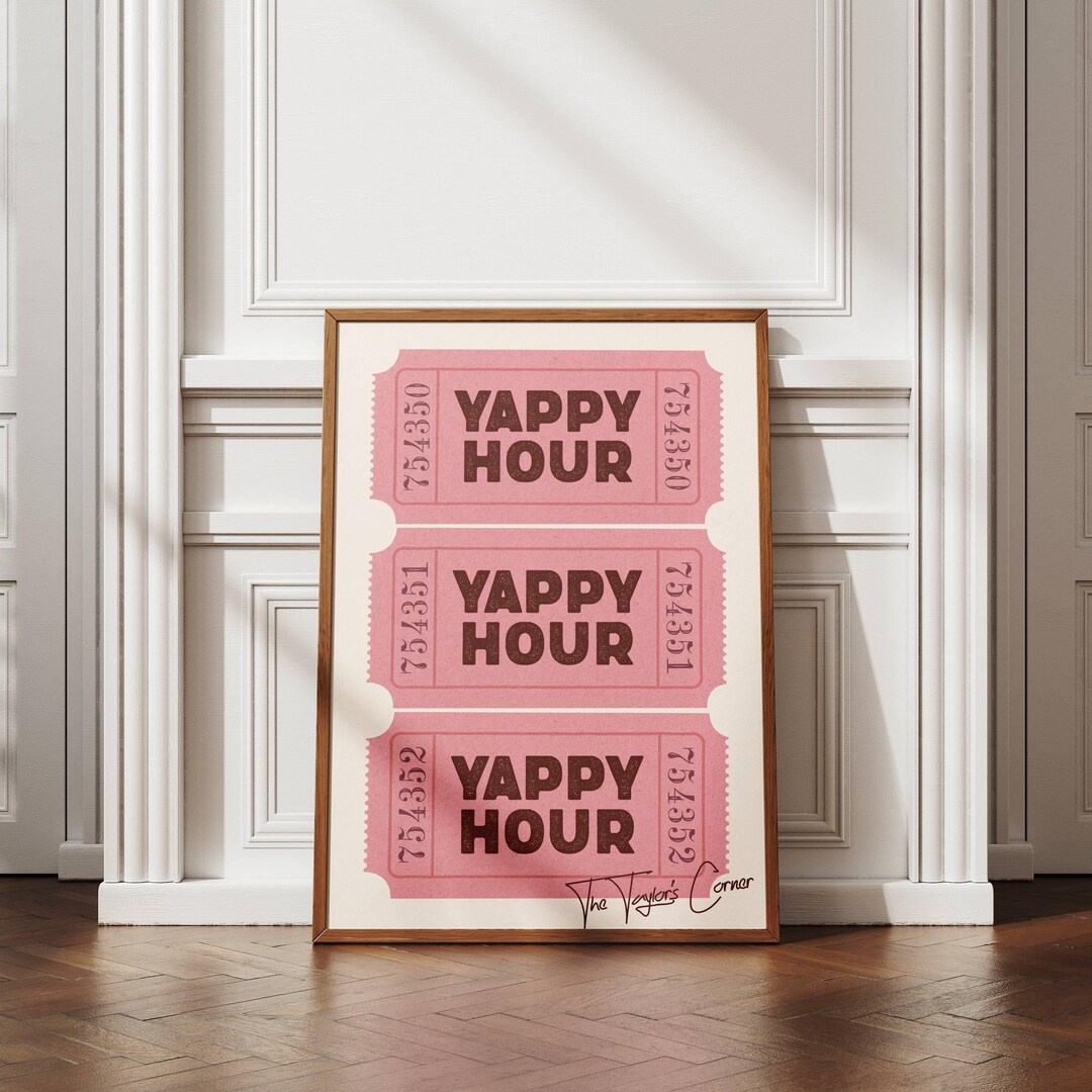 Yappy Hour Wall Art Tickets, Happy Hour Bar Cart Print, Retro Cocktail ...